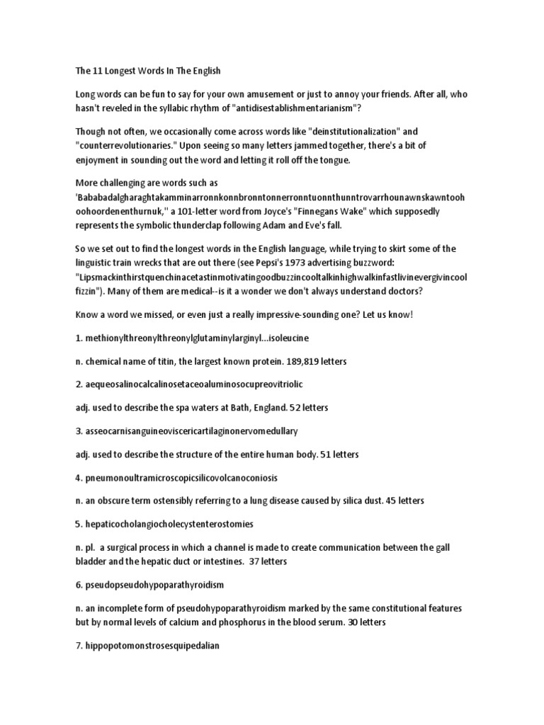 The 11 Longest Words in English | PDF | Linguistics | Languages
