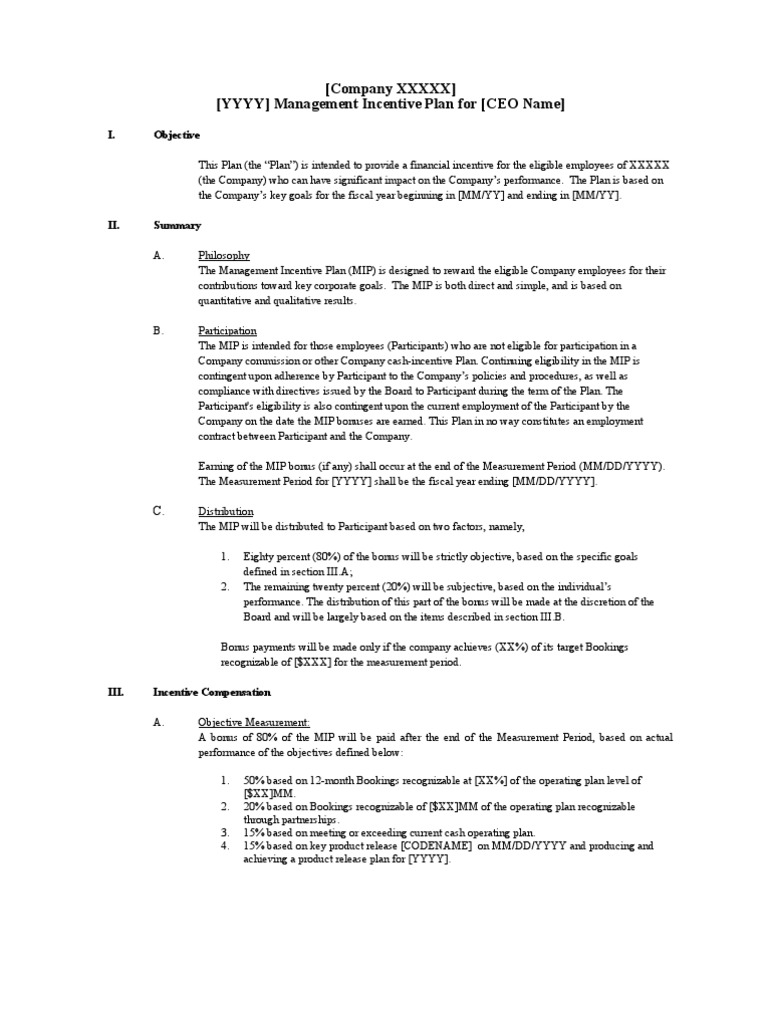 CEO Bonus Plan Sample-Generic | PDF | Employment | Economies