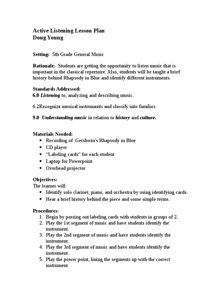 Active Listening in 5th Grade Music | PDF