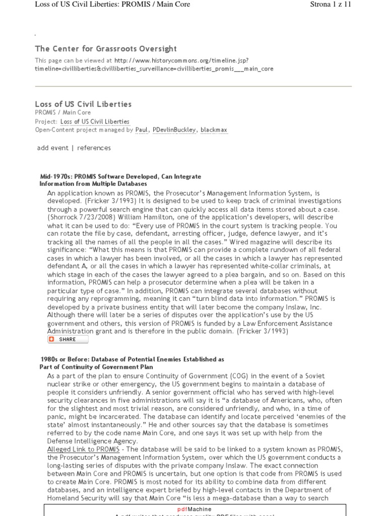 Promis, Main Core Documentation | PDF | Foreign Intelligence ...