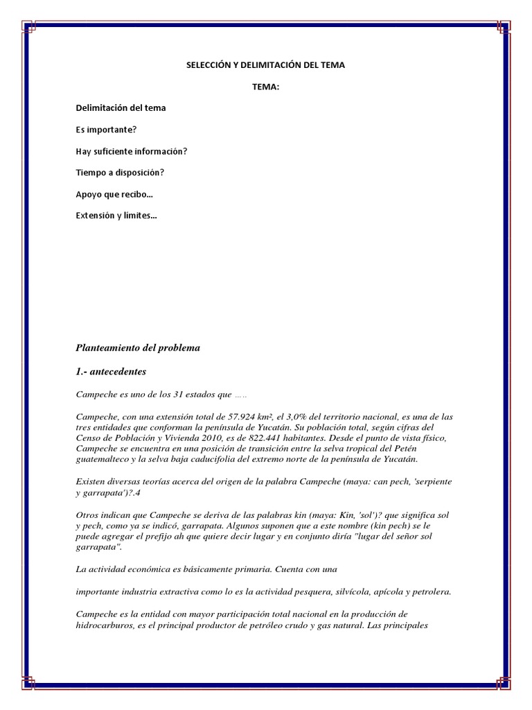 Selección y Delimitación Del Tema Selección y Delimitación Del Tema