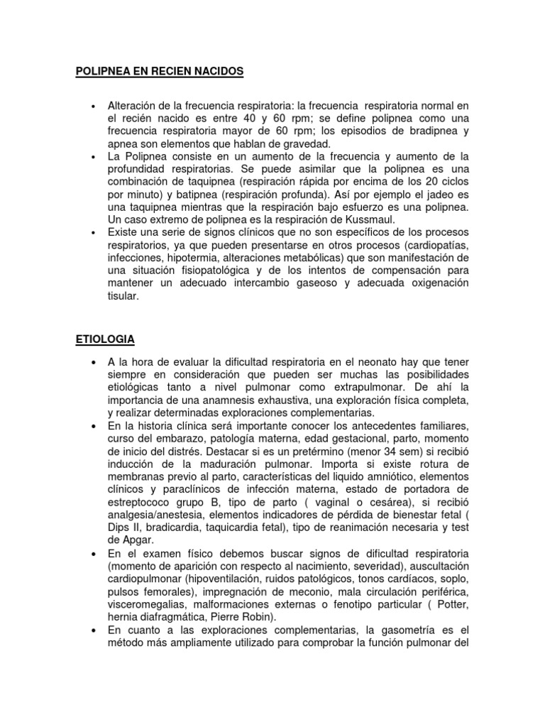 Polipnea en Recién Nacidos: Definición y Causas | PDF | Neumonía | Parto