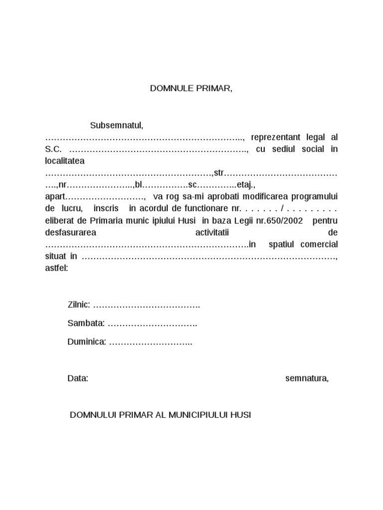 Cerere Modificare Program Lucru | PDF