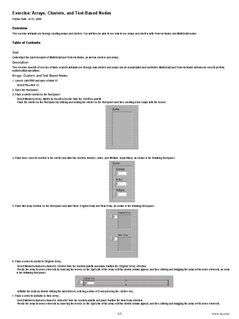 Manipulating Arrays and Clusters Using MathScript and Formula Nodes ...