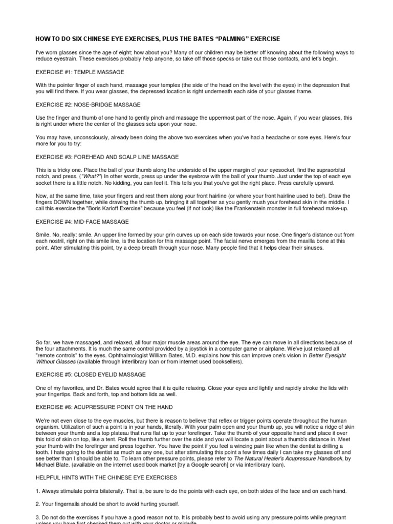 Eyes Exercises | PDF | Optometry | Massage
