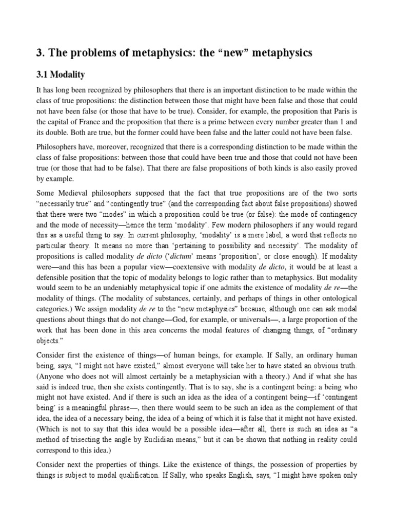 The Problems of Metaphysics: The "New" Metaphysics: 3.1 Modality | PDF ...