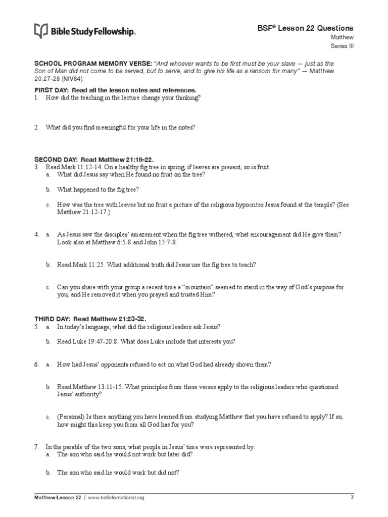 BSF Lesson 22 | PDF | Gospel Of Matthew | Religious Texts