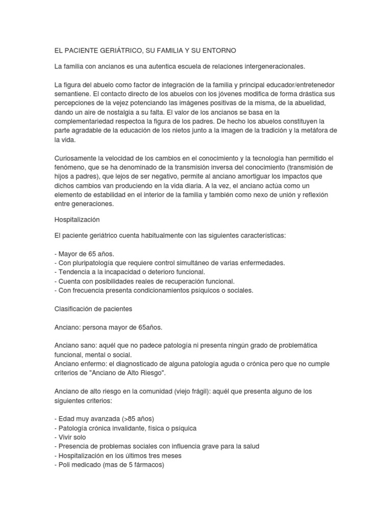 Cuidado y bienestar del paciente geriátrico | PDF | Vejez ...
