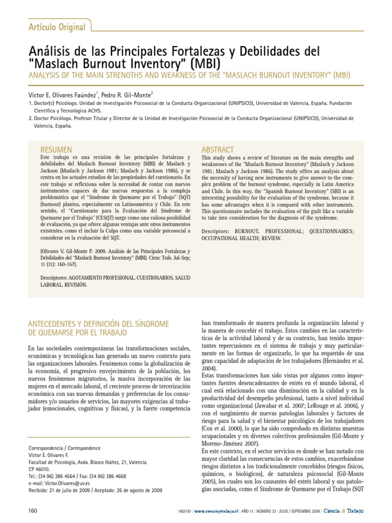 2009 Olivares y Gil-Monte | PDF | Burnout ocupacional | Validez ...