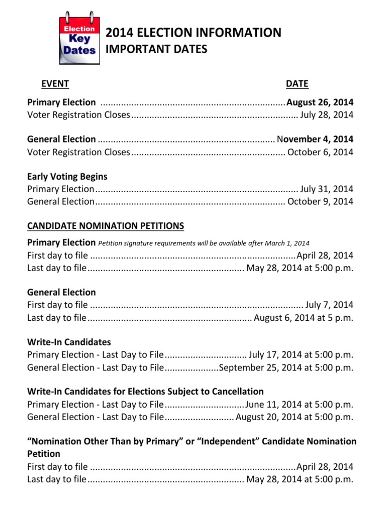2014 Election Certification Deadlines | PDF | Self-Improvement