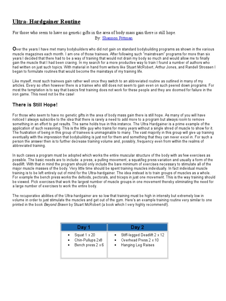 Ultra Hardgainer Workout Plan | PDF | Muscle | Physical Exercise