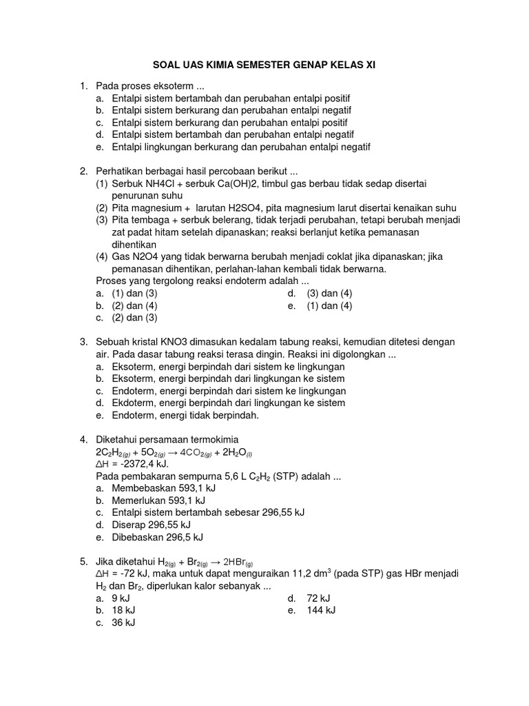 Soal Uas Kimia Semester Genap Kelas Xi | PDF