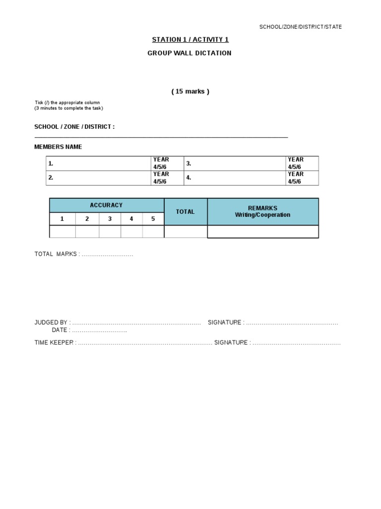 Group Wall Dictation Assessment Form | PDF | Teaching Methods & Materials