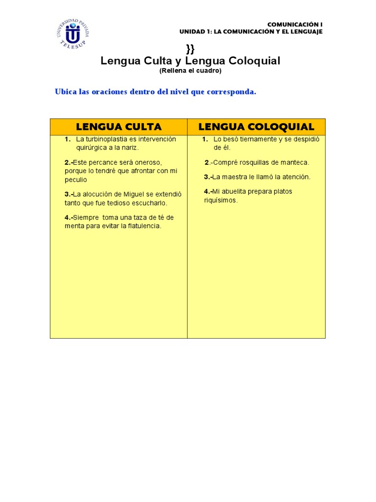 Lengua Culta y Lengua Coloquial | PDF