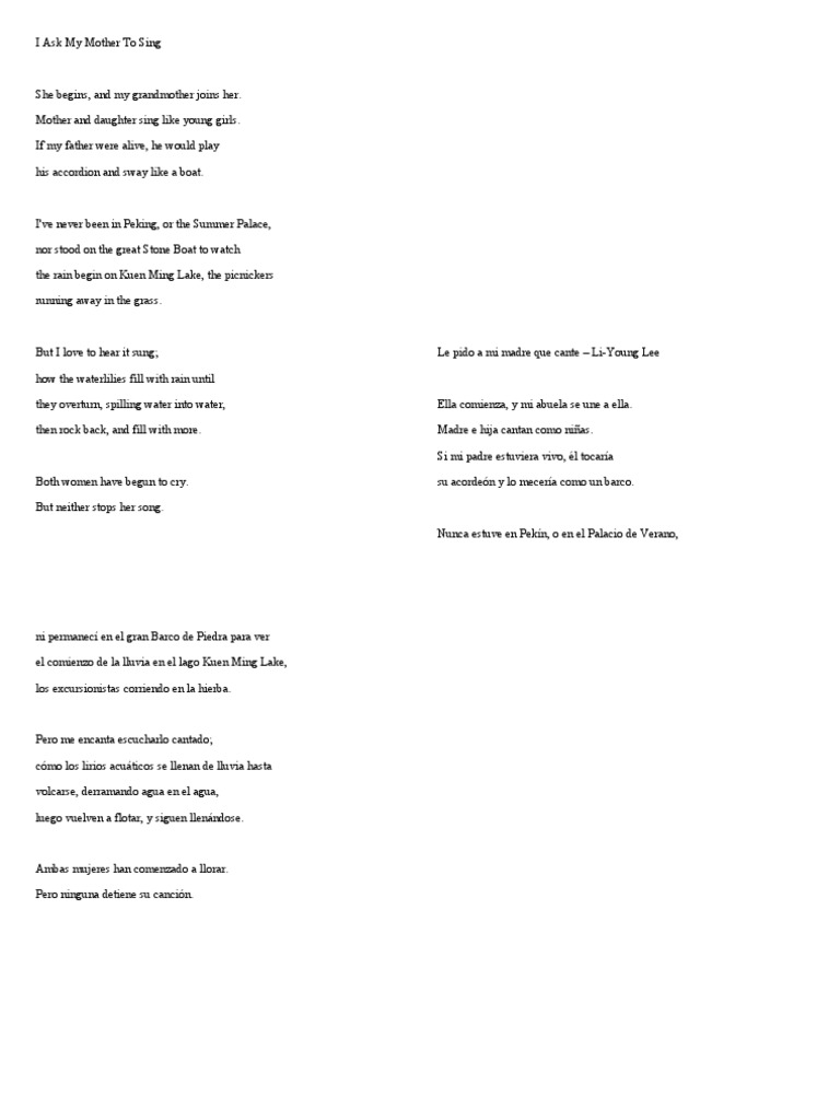 Poema "I Ask My Mother To Sing" | PDF | Poesía