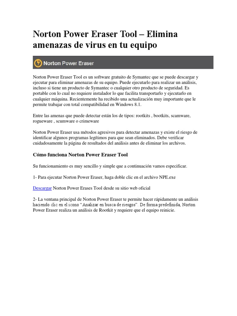 Norton Power Eraser Tool - Elimina Amenazas de Virus en Tu Equipo ...