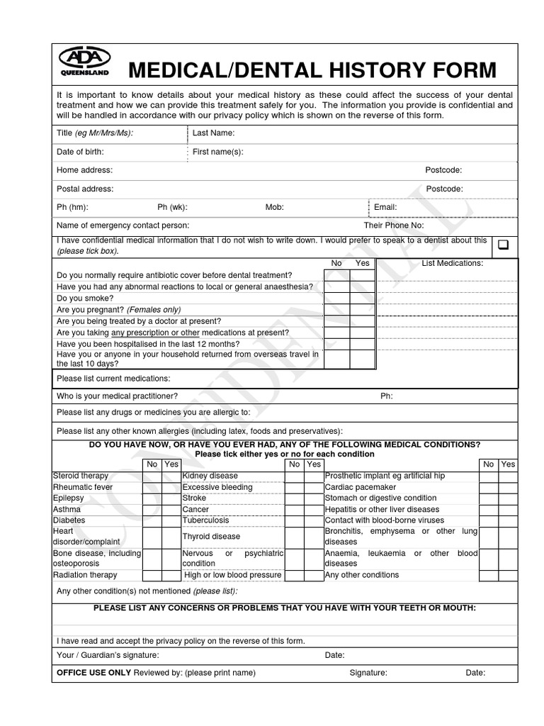 Medical History Form | PDF | Dentistry | Pharmaceutical Drug