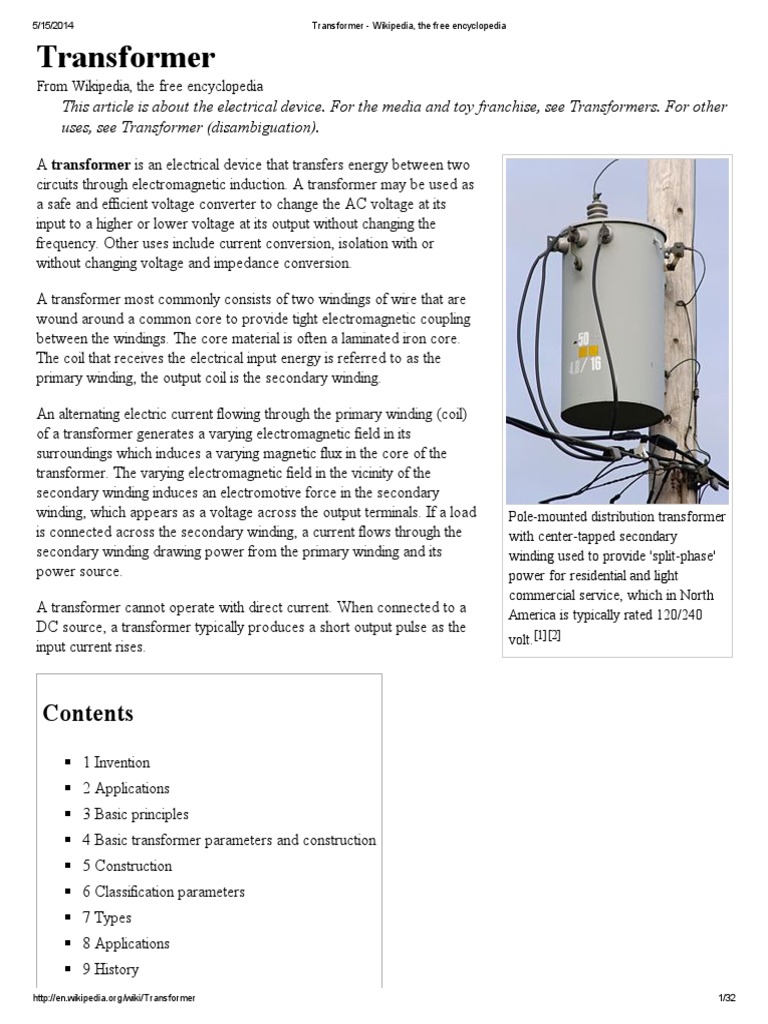 Transformer Wikipedia The Free Encyclopedia PDF Transformer Electromagnetic Induction
