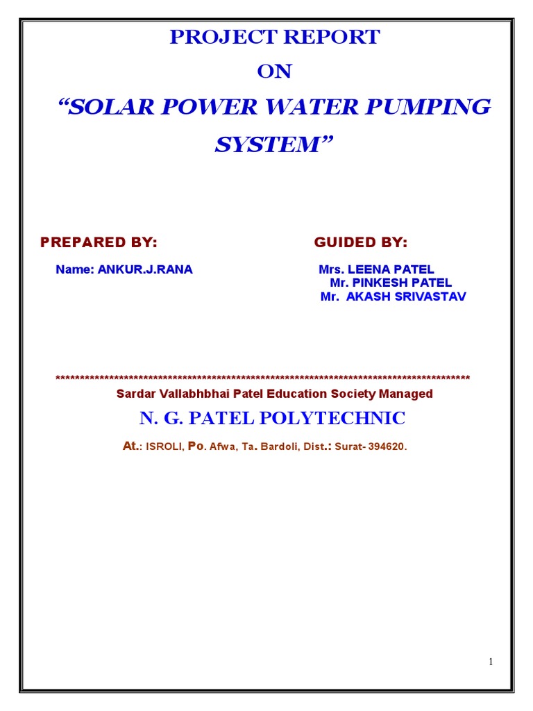"Solar Power Water Pumping System": Project Report ON | PDF ...