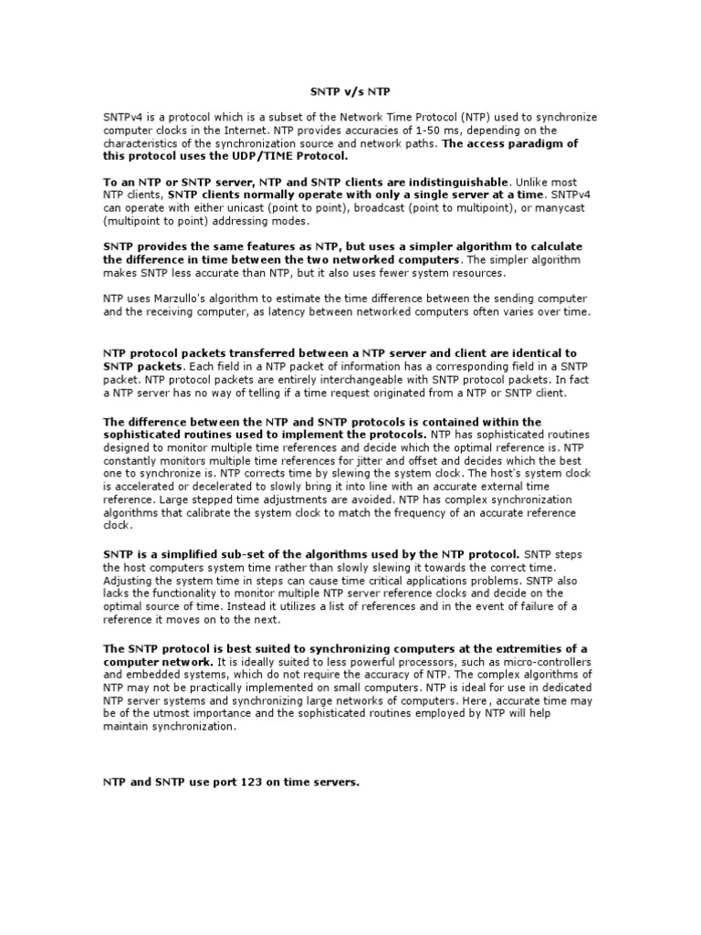 SNTP Vs NTP | PDF | Networking Standards | Computer Networking