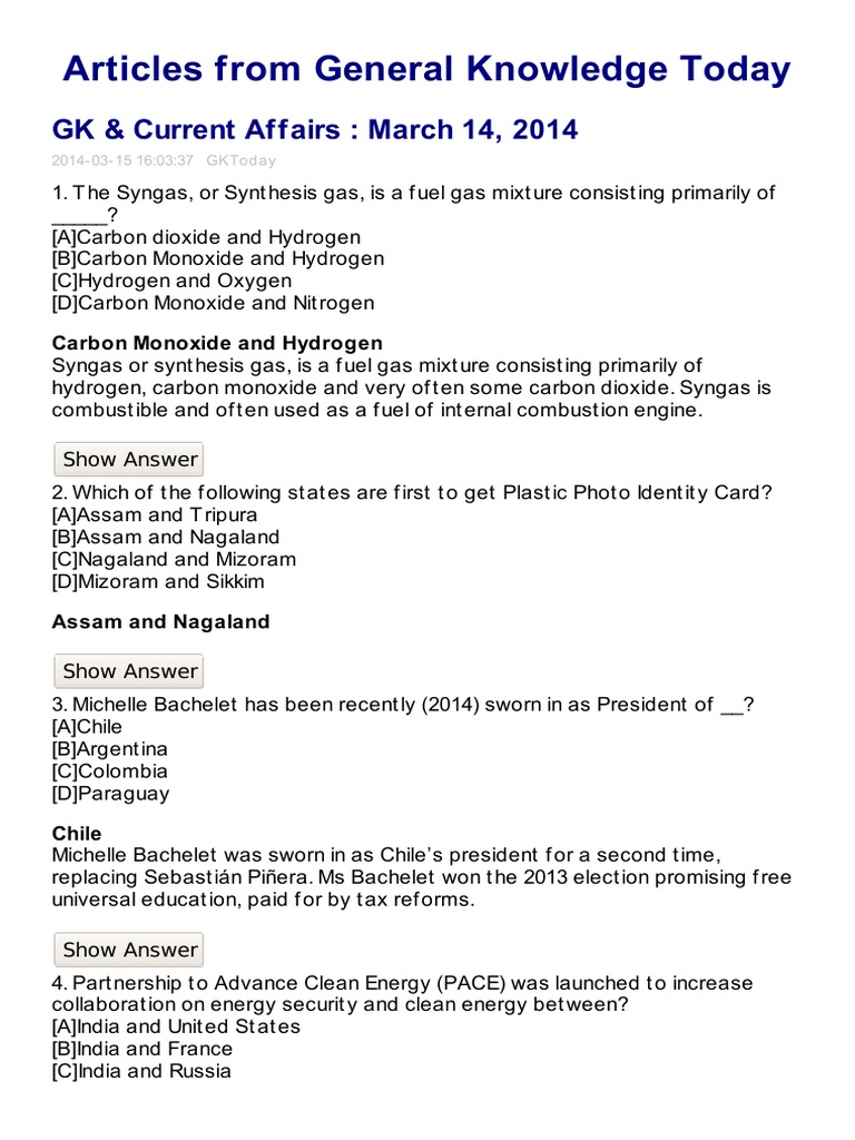 General Knowledge Today | Download Free PDF | Chemical Industry | Nature