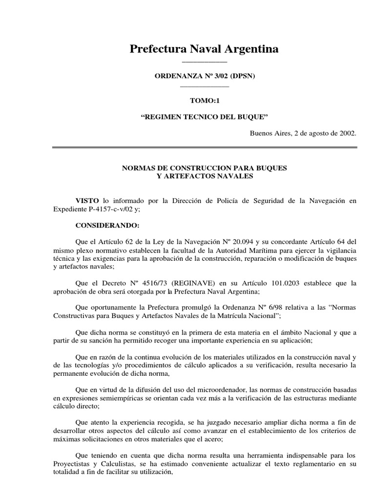 Normas de Construccion para Buques y Artefactos Navales 1-2002-3 | PDF ...