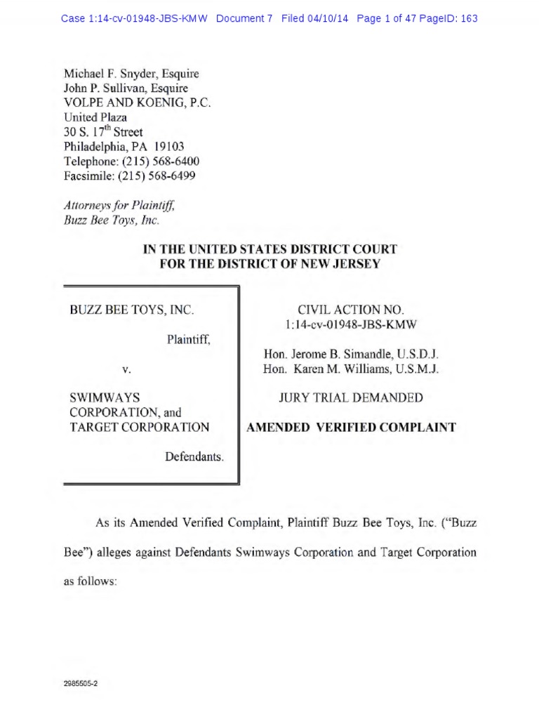 Buzz Bee Toys - Amended Complaint | PDF | Trade Dress | Tortious ...