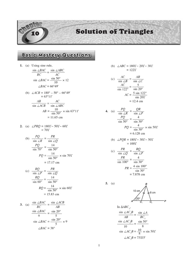 10 Solution of Triangles: 1. (A) Using Sine Rule | PDF