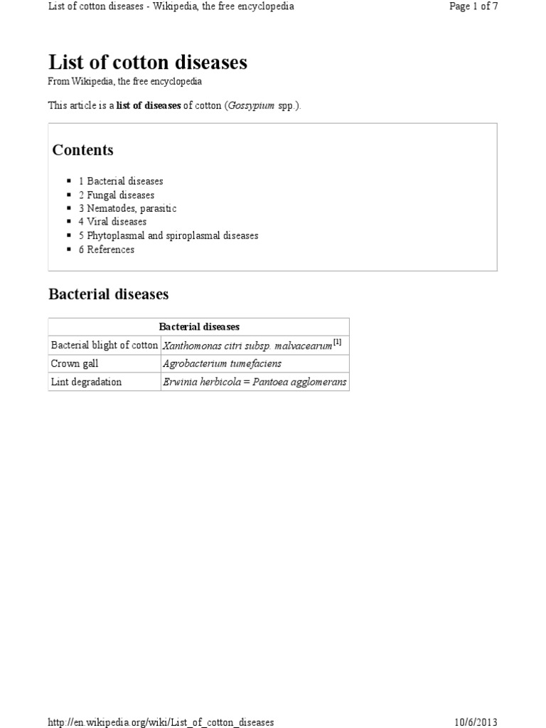 List of Cotton Diseases | PDF | Plants | Branches Of Botany