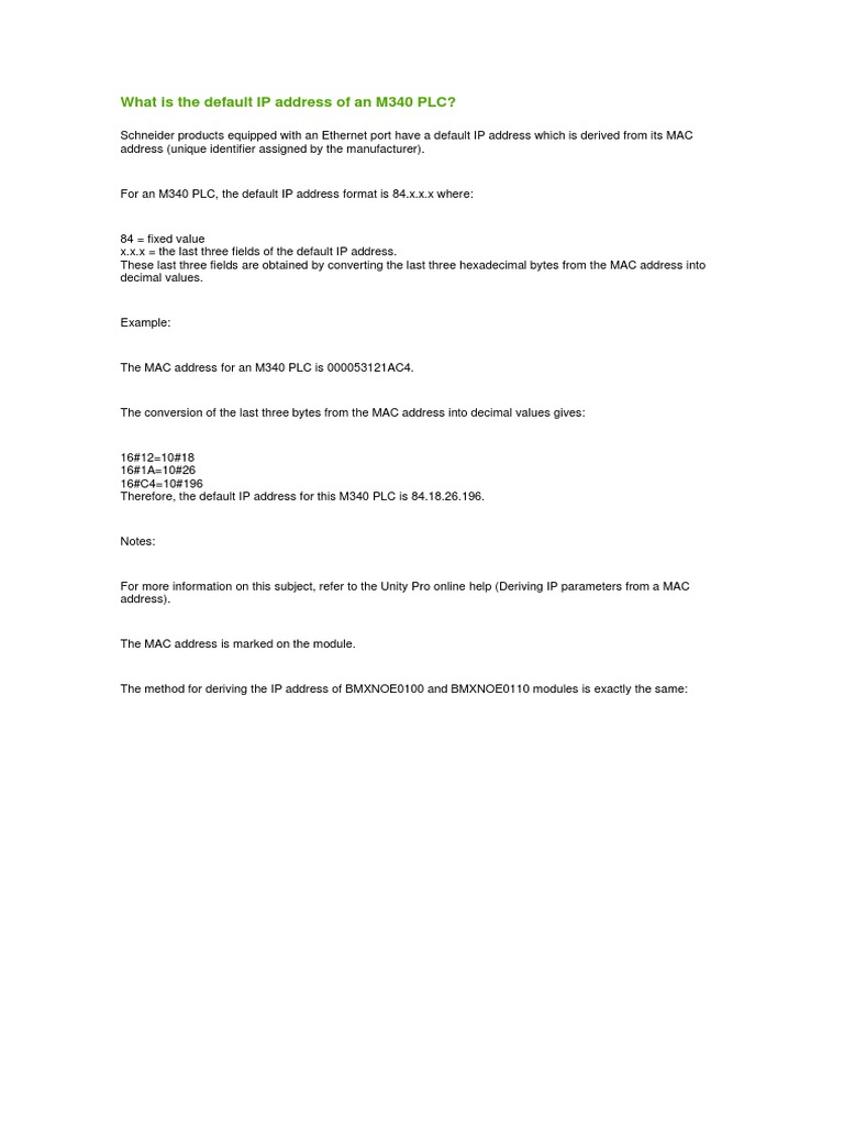 M340 PLC Default IP Address Guide | PDF | Telecommunications | Data ...