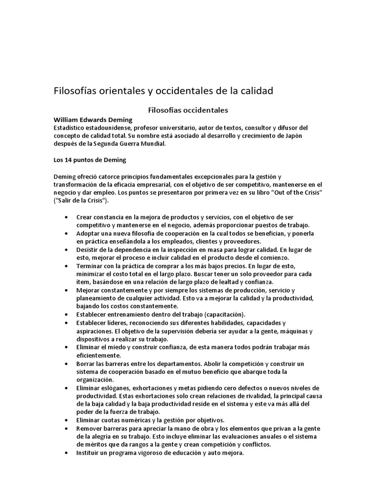 Filosofias Orientales y Occidentales de La Calidad | PDF | Calidad | Producción y fabricación