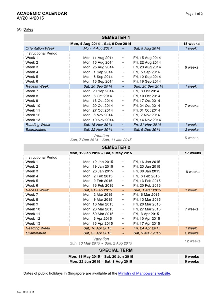 NUS Academic Calendar AY 2025/26 | PDF | Academic Term | Educational ...