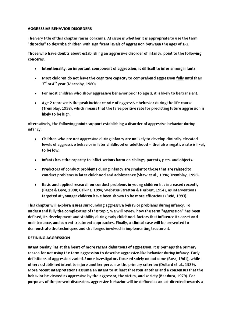 Aggressive Behavior Disorders | PDF