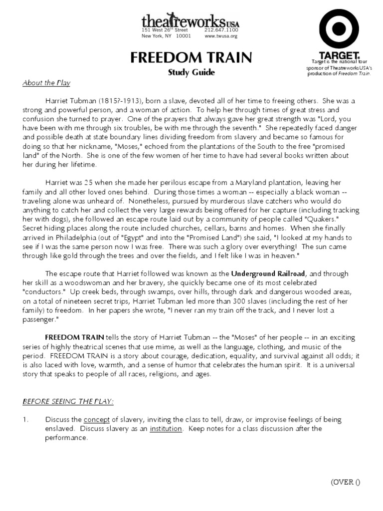 Freedom Train Study Guide: Harriet Tubman | PDF | Underground Railroad ...