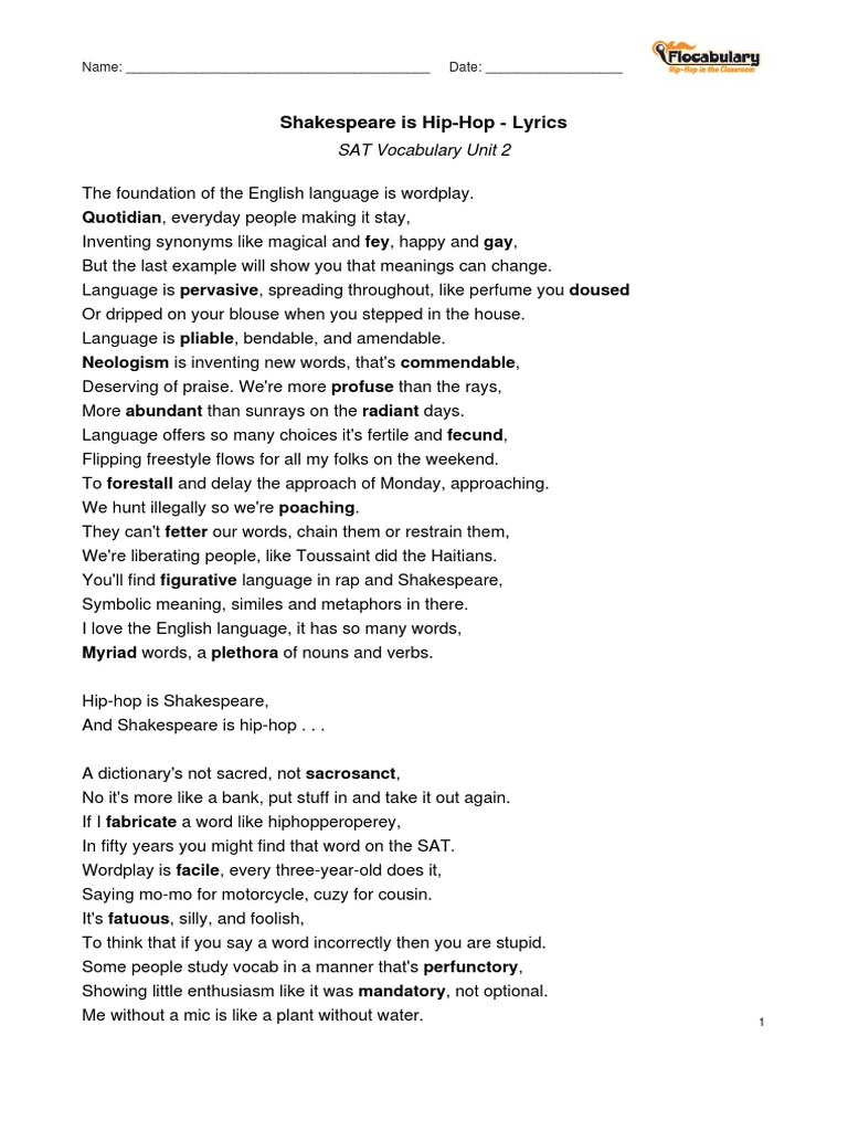 2 Shakespeare Is Hip Hop Lyrics | PDF