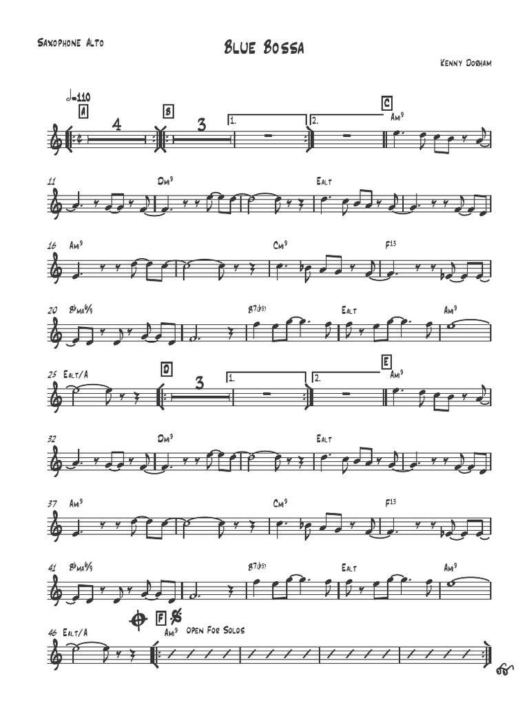 Blue Bossa Alto Sax Sheet Music | PDF