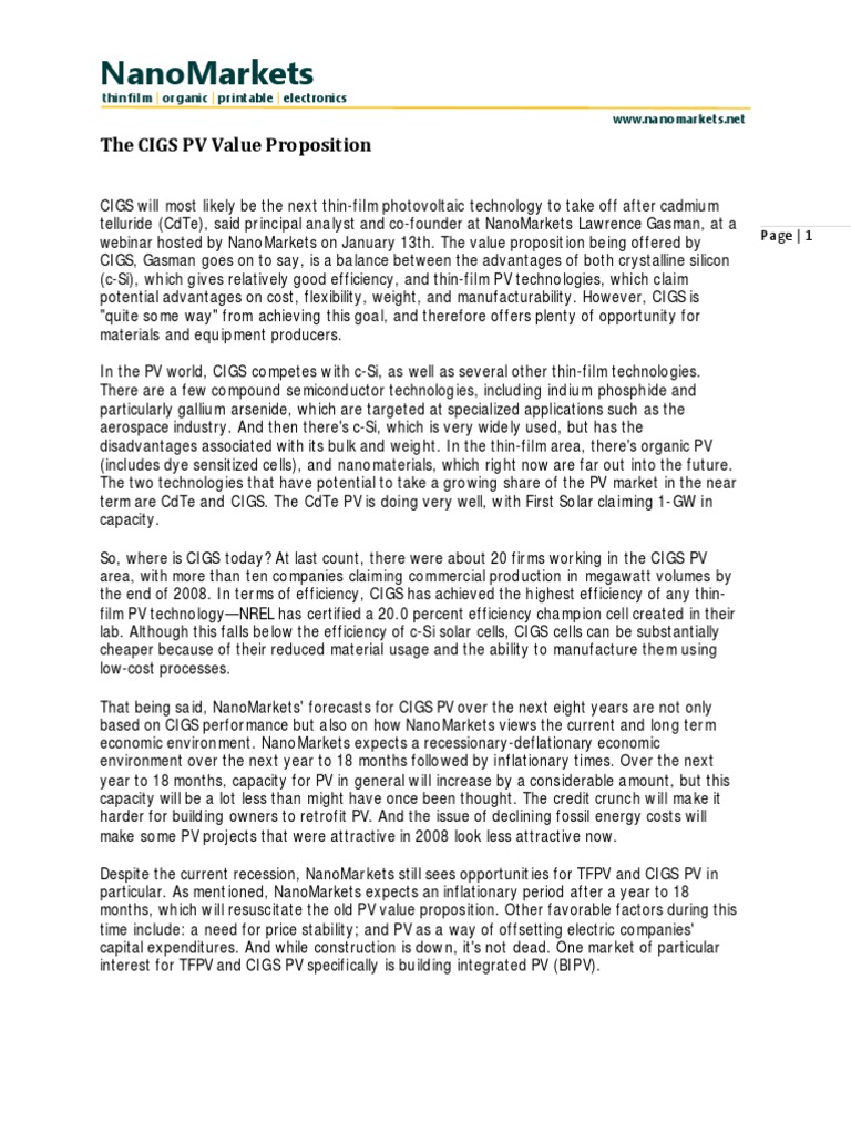 The CIGS Value Proposition | PDF | Thin Film Solar Cell | Photovoltaics