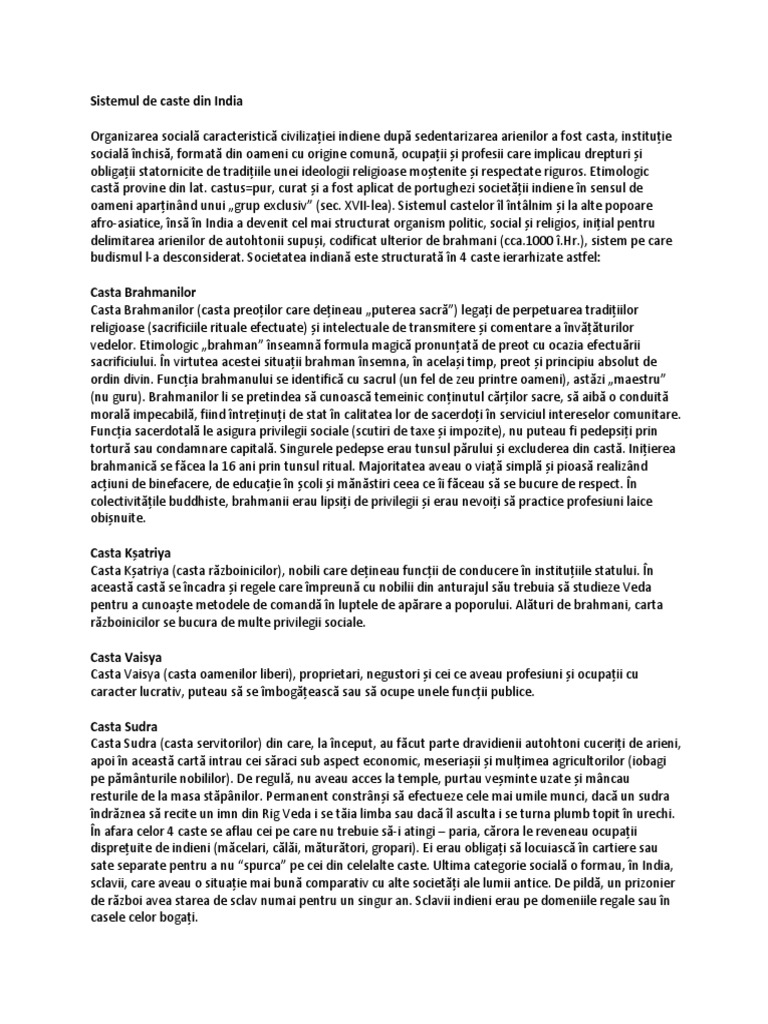Sistemul de Caste Din India | PDF