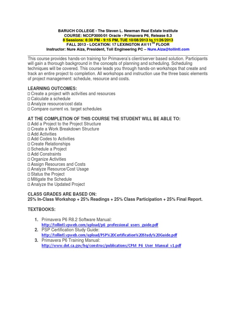 Primavera P6 V8.3 Class Syllabus | Download Free PDF | Computing ...