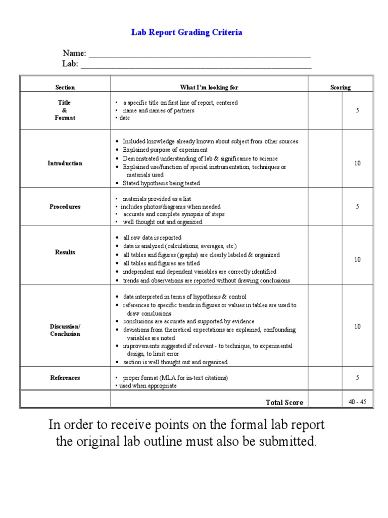 Scoring Rubric For Lab Report | PDF