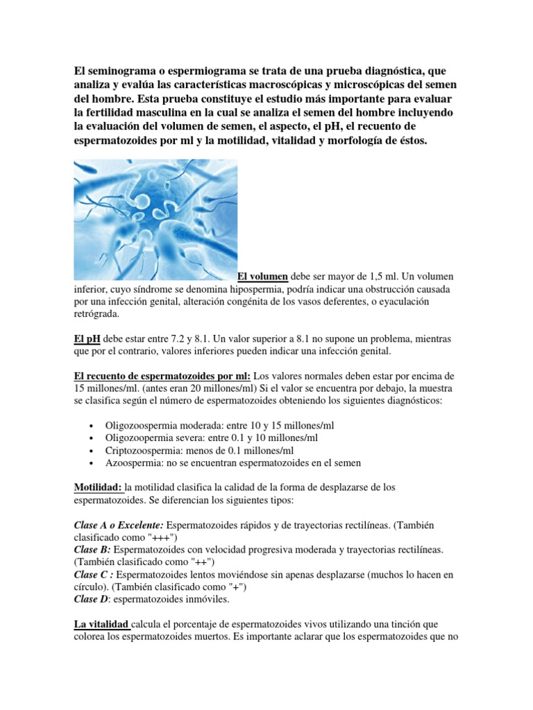 El Seminograma o Espermiograma Se Trata de Una Prueba Diagnóstica | PDF ...