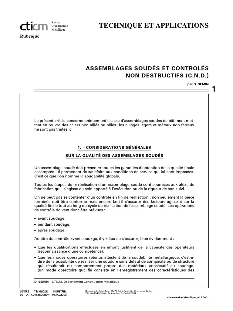 Assemblages Soudes Et Controles Non Destructis PDF | PDF | Contrôle non destructif | Soudage