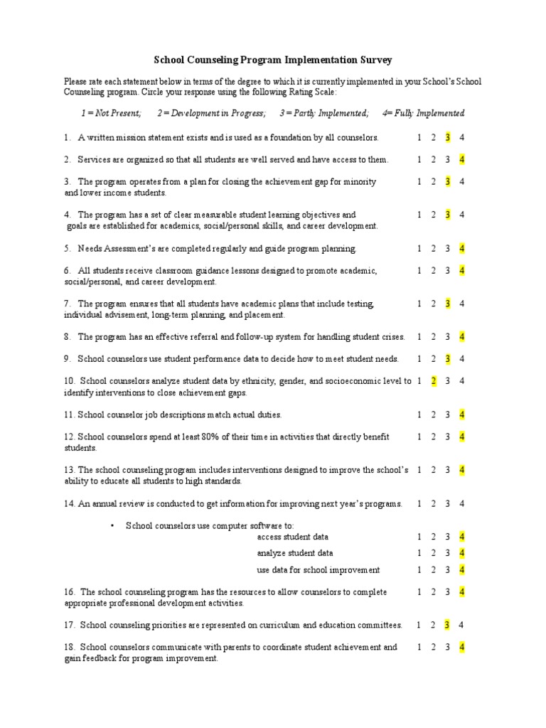 School Counseling Program Implementation Survey | PDF | School Counselor | Students