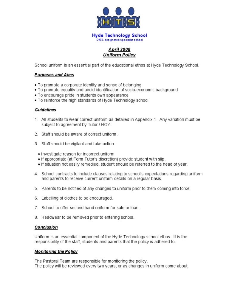 Uniform Policy | PDF | Sock | Uniforms
