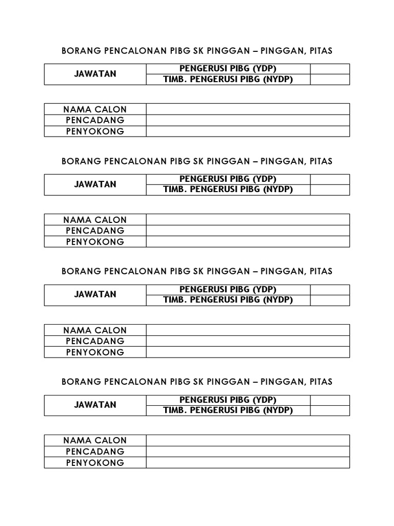Borang Pencalonan Pibg SK Pinggan | PDF