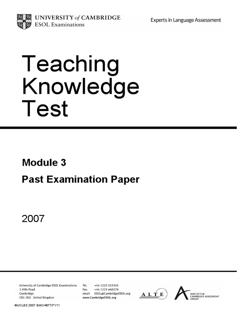 TKT Module 3 2007 | PDF | Classroom Management | Teachers