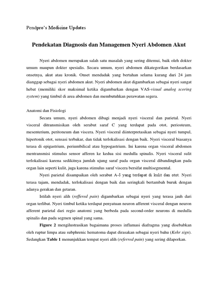 Pendekatan Diagnosis Dan Managemen Nyeri Abdomen Akut | PDF