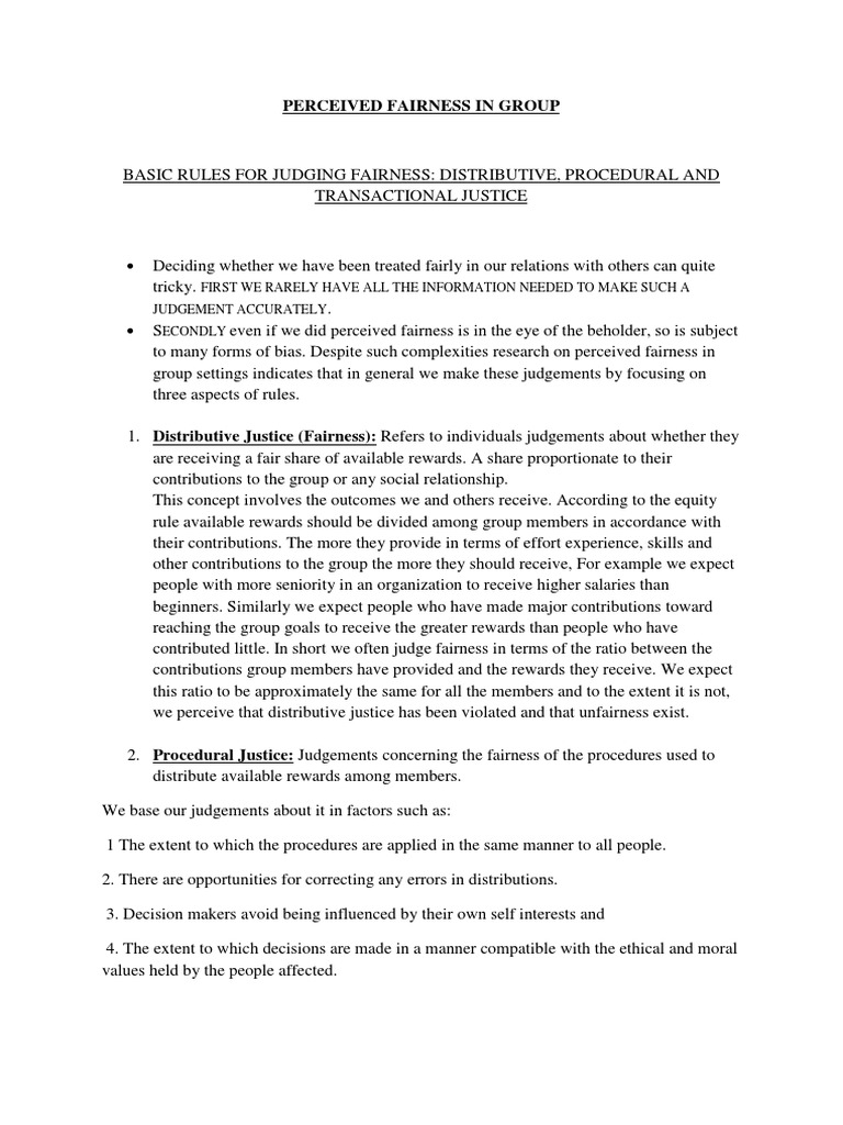 Perceived Fairness in Group | PDF | Social Justice | Justice