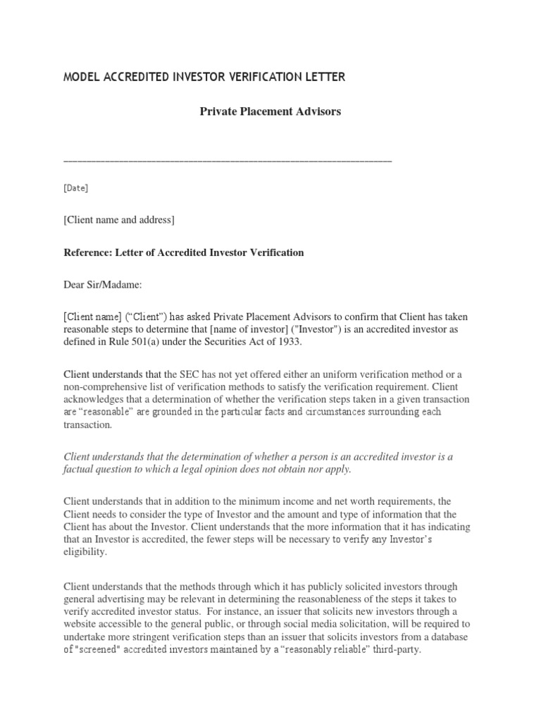 Accredited Investor Verification Letter | PDF | Tax Return (United ...
