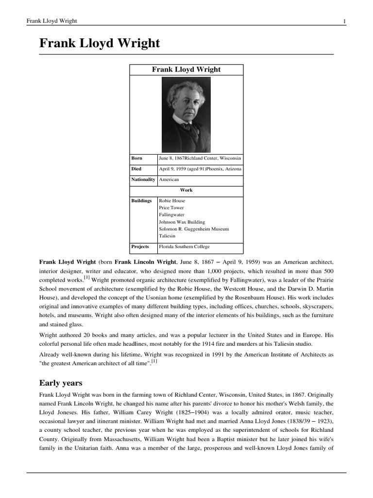 Frank Lloyd Wright PDF | PDF